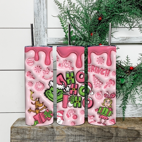 Handmade | Dining | Boujee Grinch Inflated Pink Drip Christmas 2oz ...